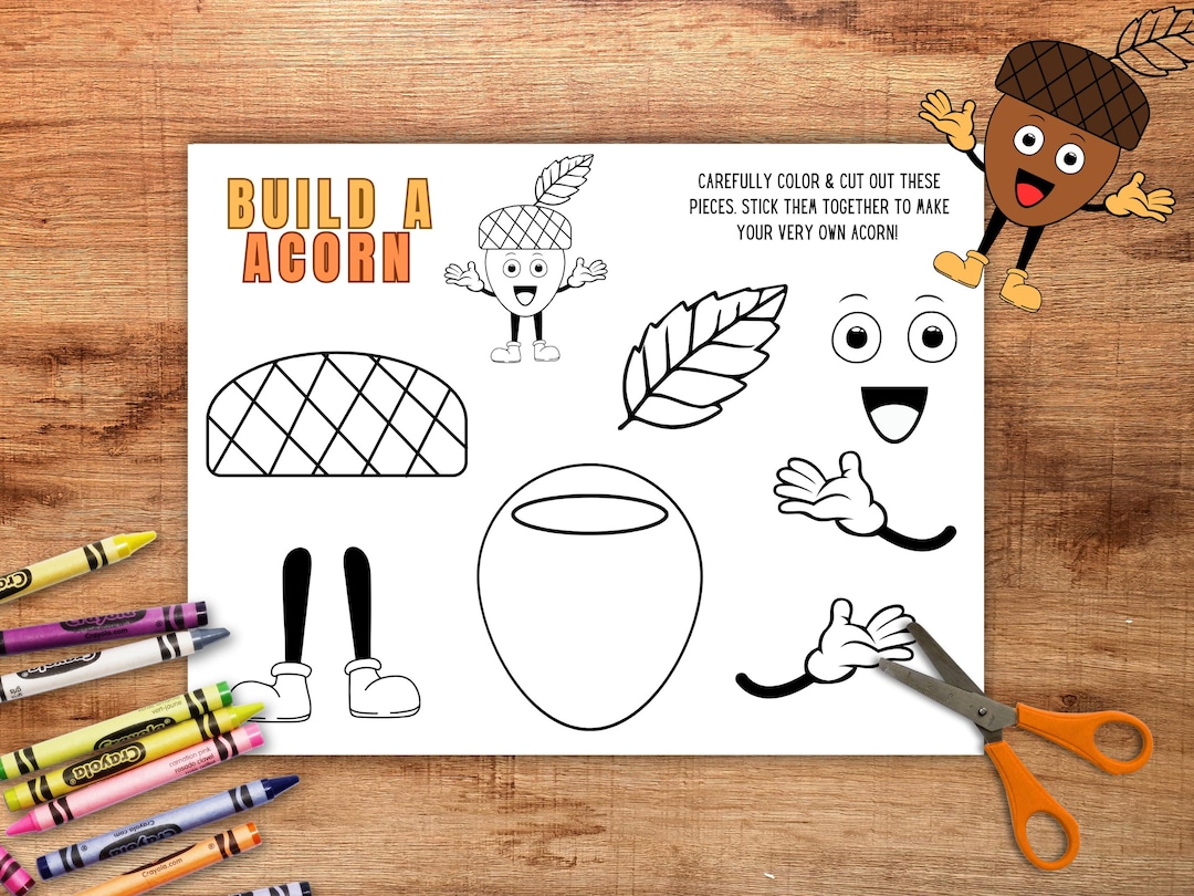 Acorn Cut & Paste Craft, Printable Fall Kids Activity, Autumn Woodland ...