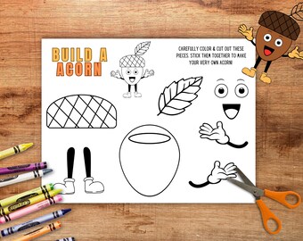 Acorn Cut & Paste Craft, Printable Fall Kids Activity, Autumn Woodland ...