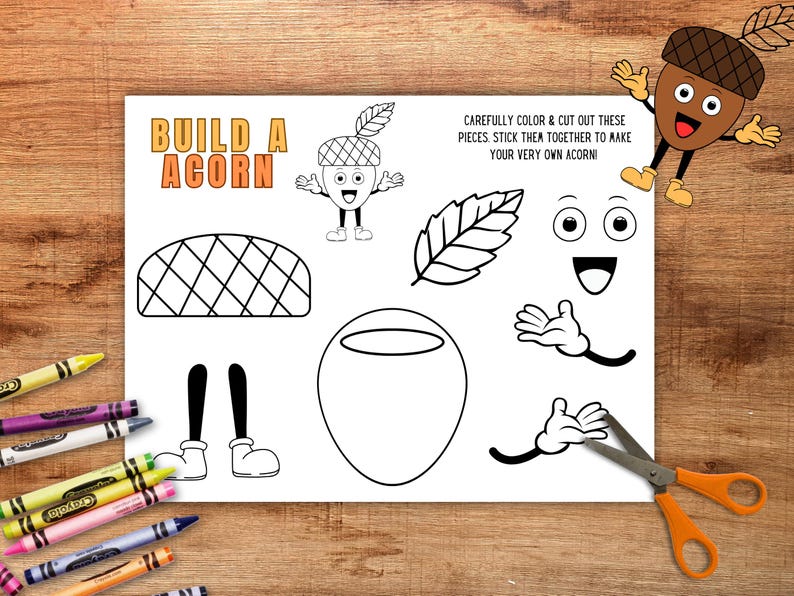 Acorn Cut & Paste Craft, Printable Fall Kids Activity, Autumn Woodland ...