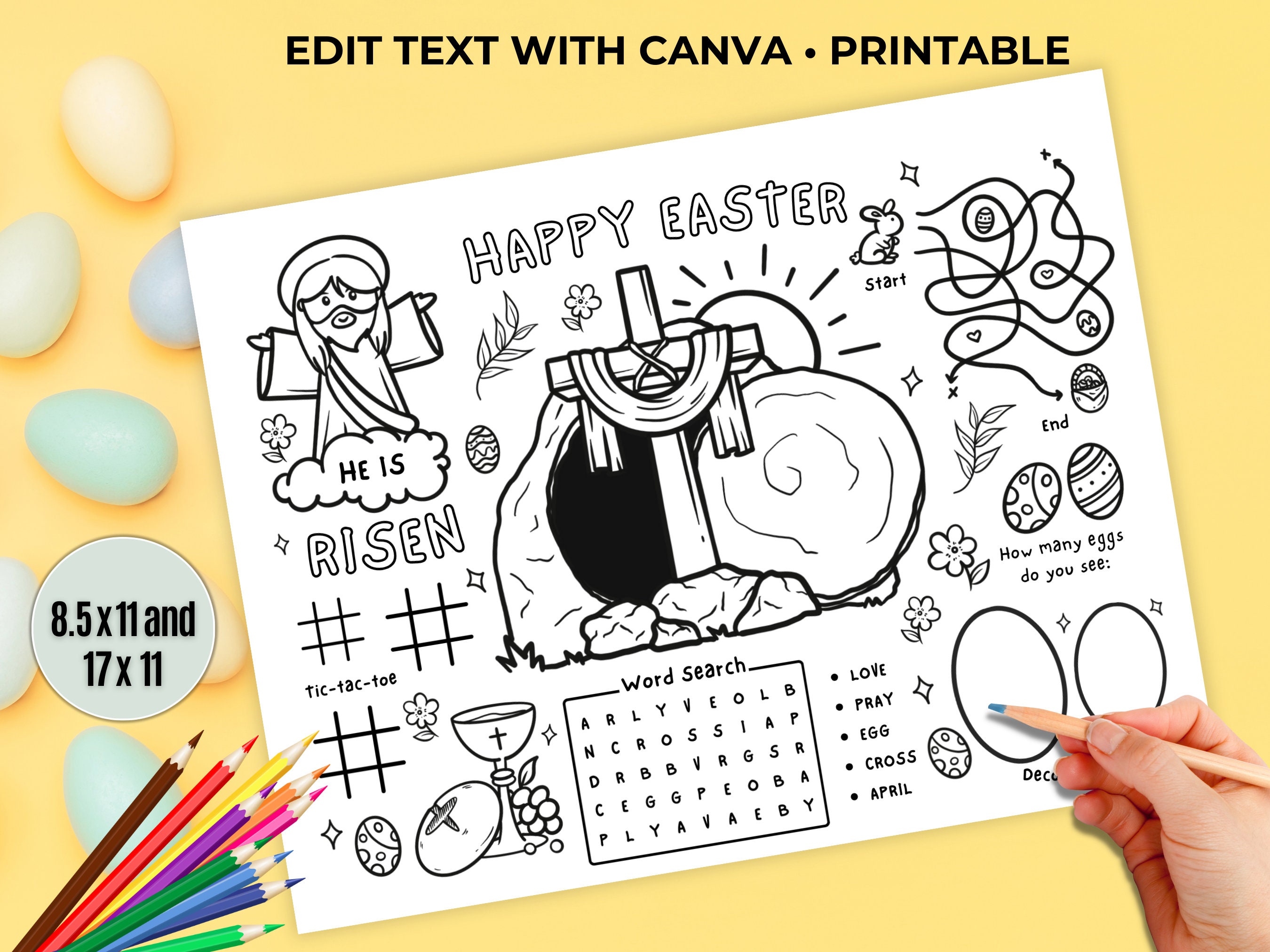 Printable Easter Activity Placemat, Birthday Party Coloring Page Craft ...