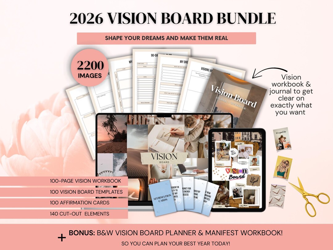 2026 Vision Board Bundle With Images, Editable & Printable Templates ...