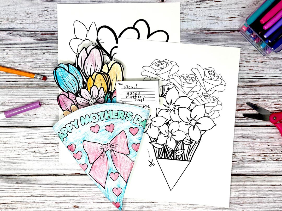 Mother's Day Bouquet Crafts, Printable Build a Flower Crafts, Mothers ...