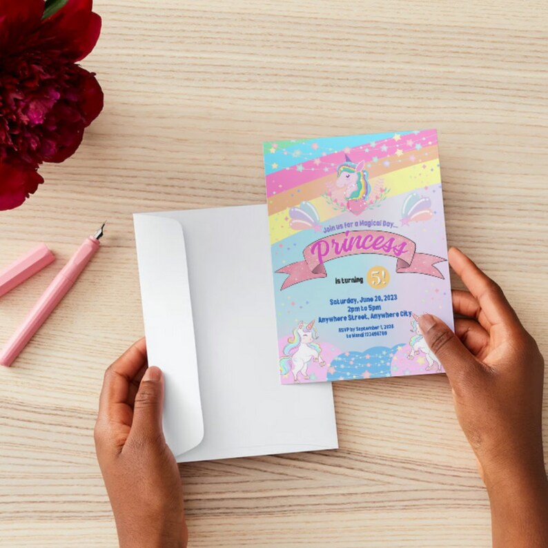 Unicorn Birthday Party Invitation Editable Rainbow Unicorn Party Invite ...