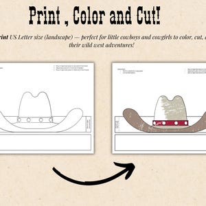 Cowboy Hat Paper Crown, Cowboy Hat Coloring Paper Crown Template, Wild ...