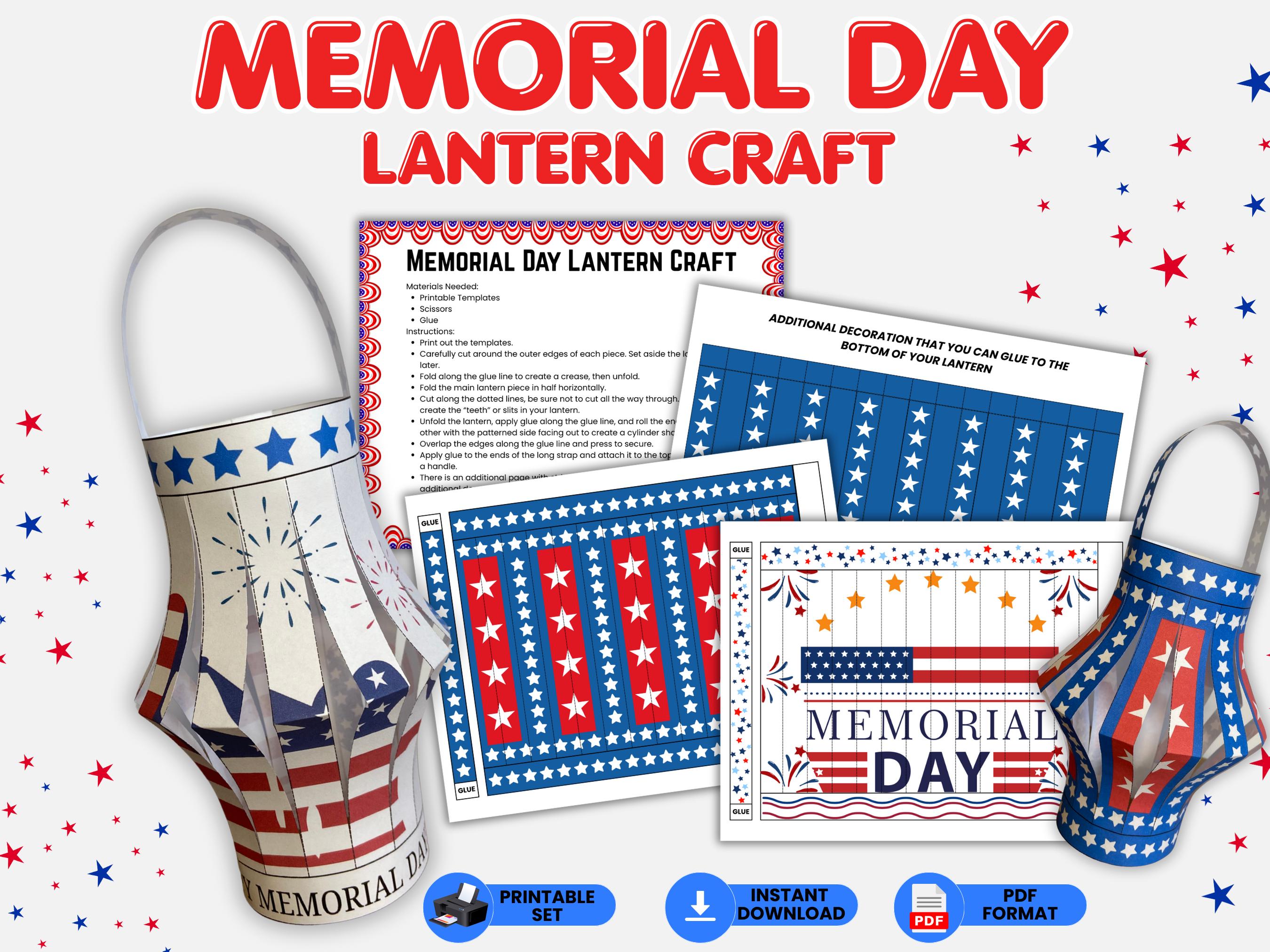 Printable Lantern Craft, Memorial Day Cut & Paste Activity, Patriotic ...