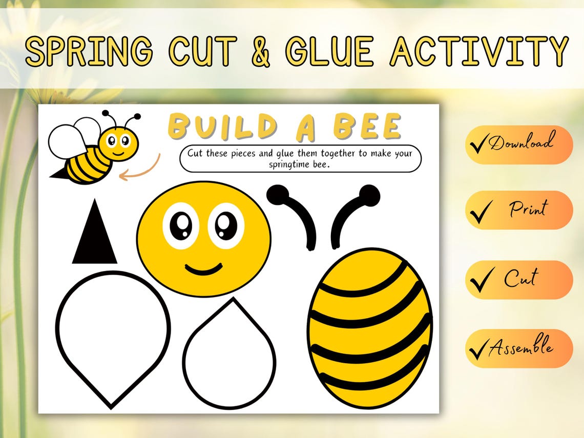 Spring Bee Cut and Glue Activity, Preschool Scissor & Fine Motor Skills ...