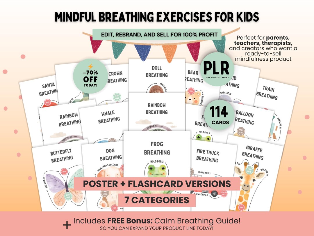 Mindfulness Breathing Exercises for Kids Canva PLR, Calm Down Visual ...