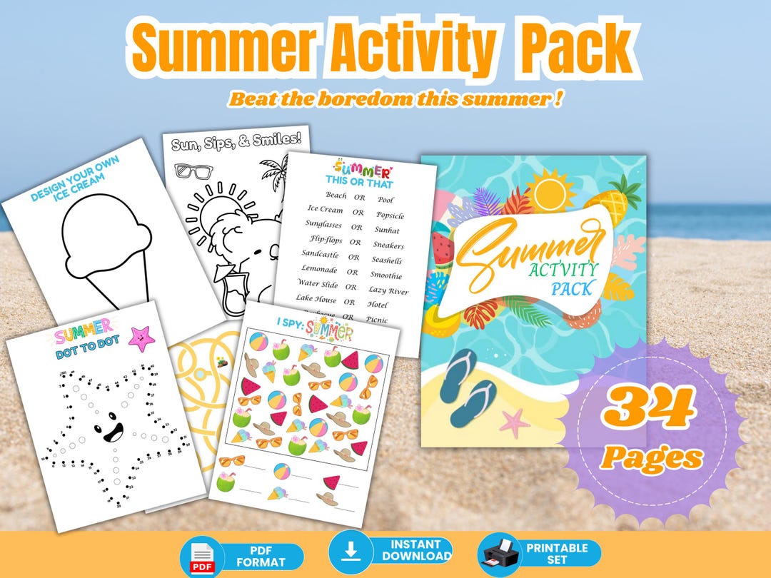 Summer Activity Pack for Kids, Boredom Busters, Summer Coloring, Summer ...