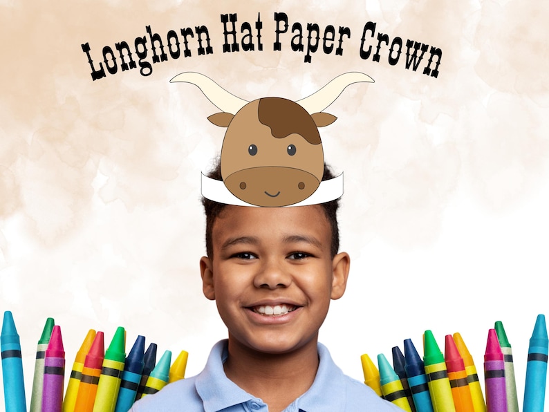 Longhorn Hat Paper Crown Craft, Cow Paper Crown Template, Wild West ...