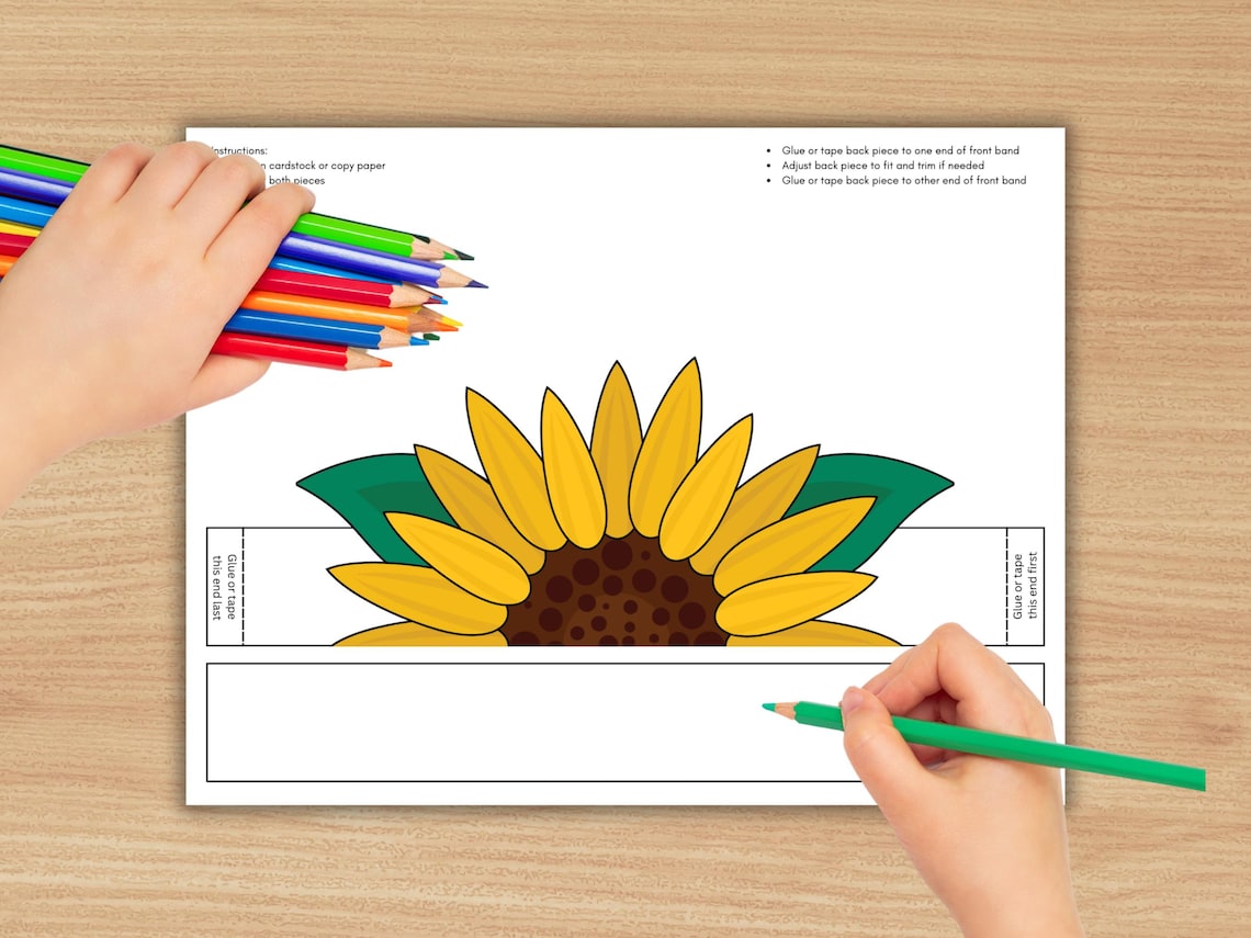 Sunflower Paper Crown Template, Printable Paper Crown, Thanksgiving ...