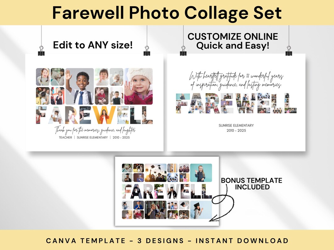Farewell Photo Collage Templates, Retirement or Goodbye Gift for ...