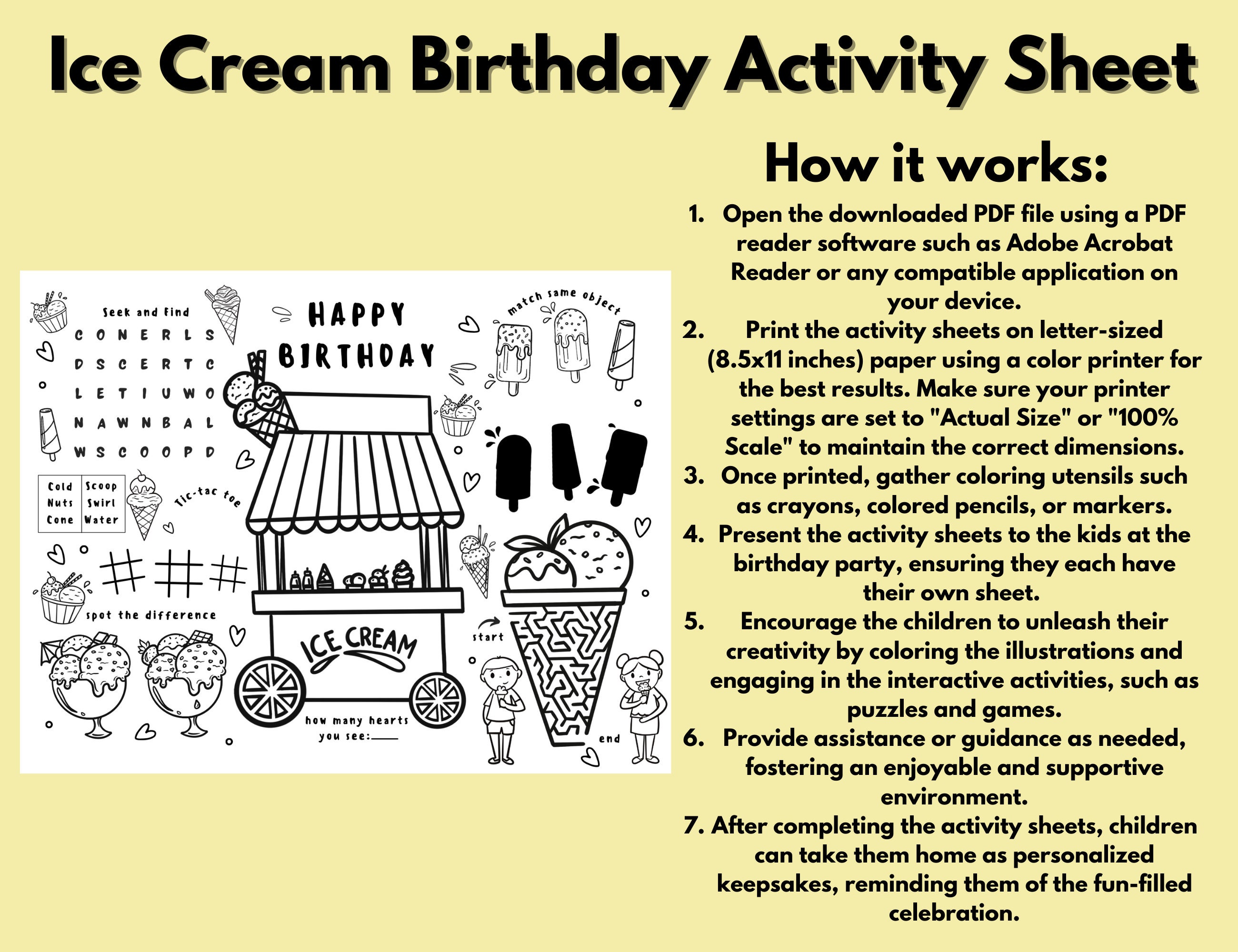 PRINTABLE Birthday Activity Sheet Coloring Page Craft Kids - Etsy Australia