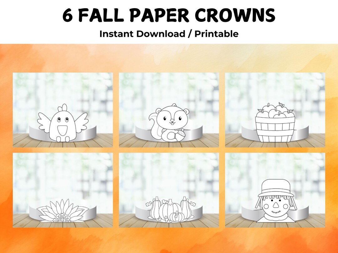 Fall Paper Crowns Printable, Thanksgiving Autumn Party, Fall Coloring ...