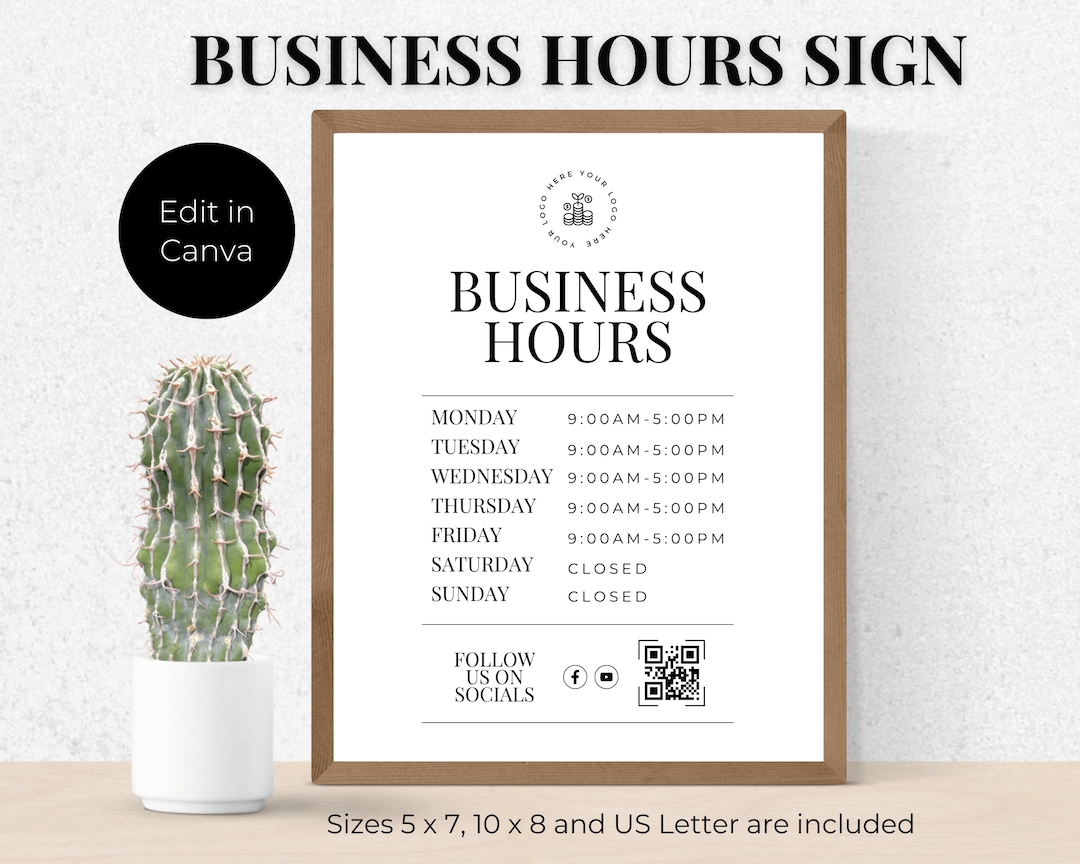 Business Hours Sign Editable Template, Printable Small Business Sign ...
