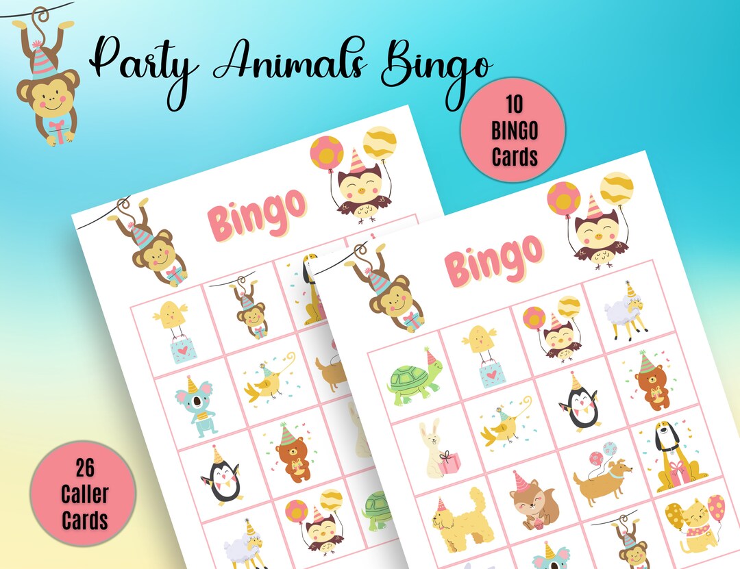Party Animal Themed Bingo Cards, Summer Party Games, Party Favor Games ...