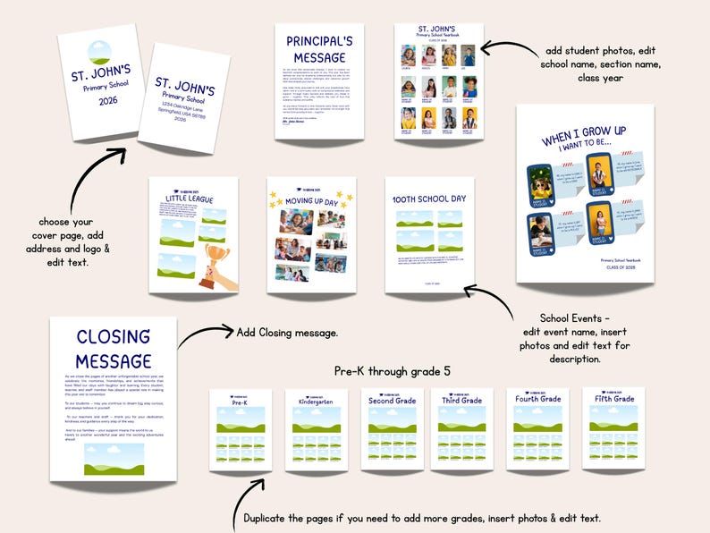 Class of 2026 Yearbook Template – Editable School Memory Book (canva ...