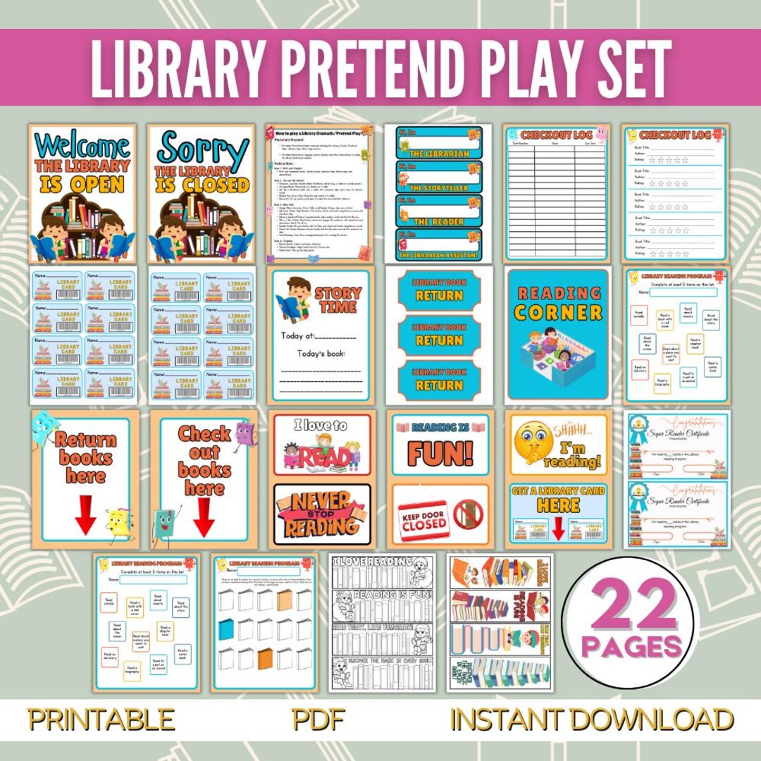 Library Dramatic Play Kit, Library Pretend Play Printables, Reading ...