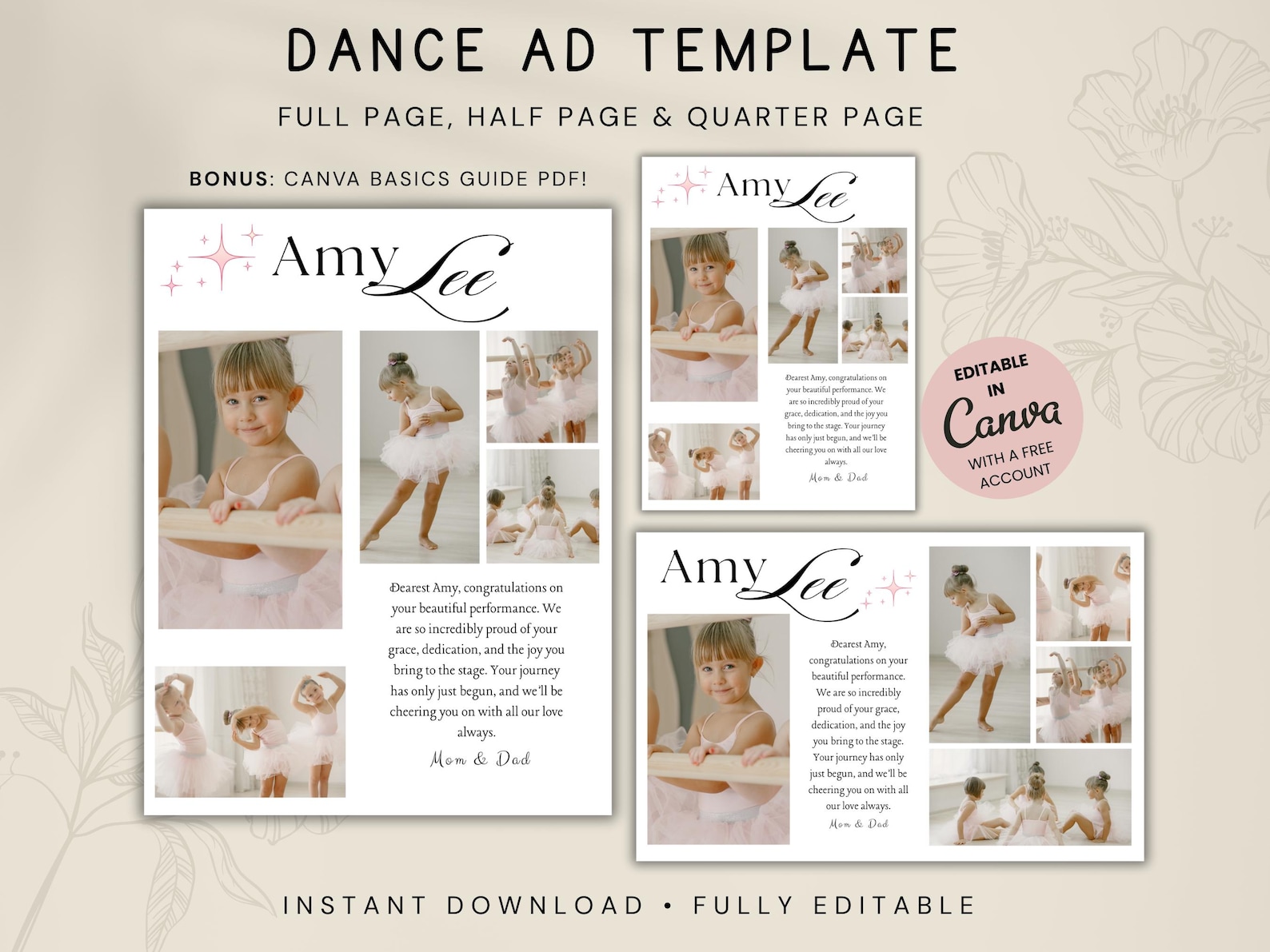 Dance Recital Ad Template, Dance Program Ad Tribute, Full Page Half ...