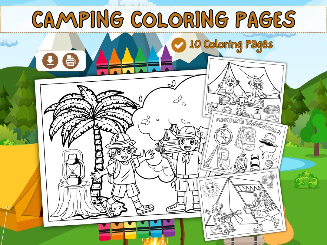 Kids Camping Coloring Pages, Outdoor Coloring Book, Nature Coloring ...