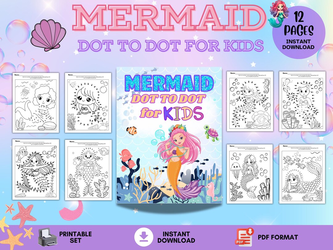 Mermaid Dot to Dot, Printable Under the Sea Activity, Mermaid Coloring ...