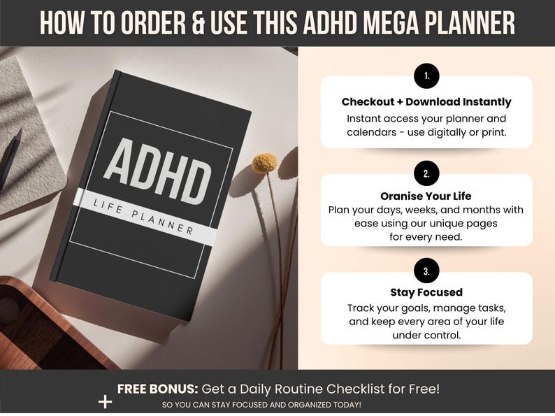 ADHD Life Planner & Calendars, 1000 Pages, 19 Covers, Daily Routine ...