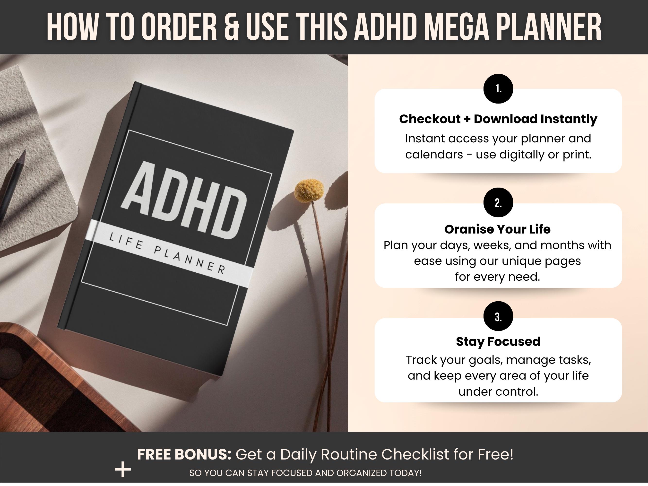 Editable ADHD Planner Canva Template With Calendars & Trackers ...