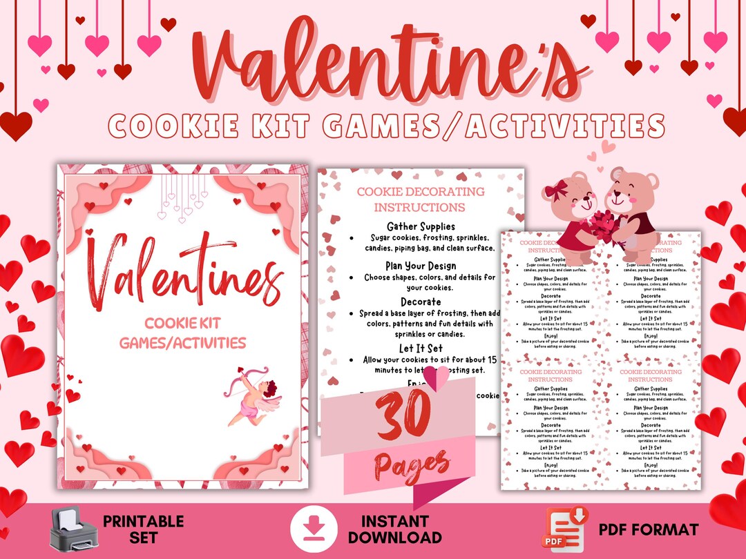 Valentine Cookie Kit Printable Bundle, Kids Activities Games Coloring ...