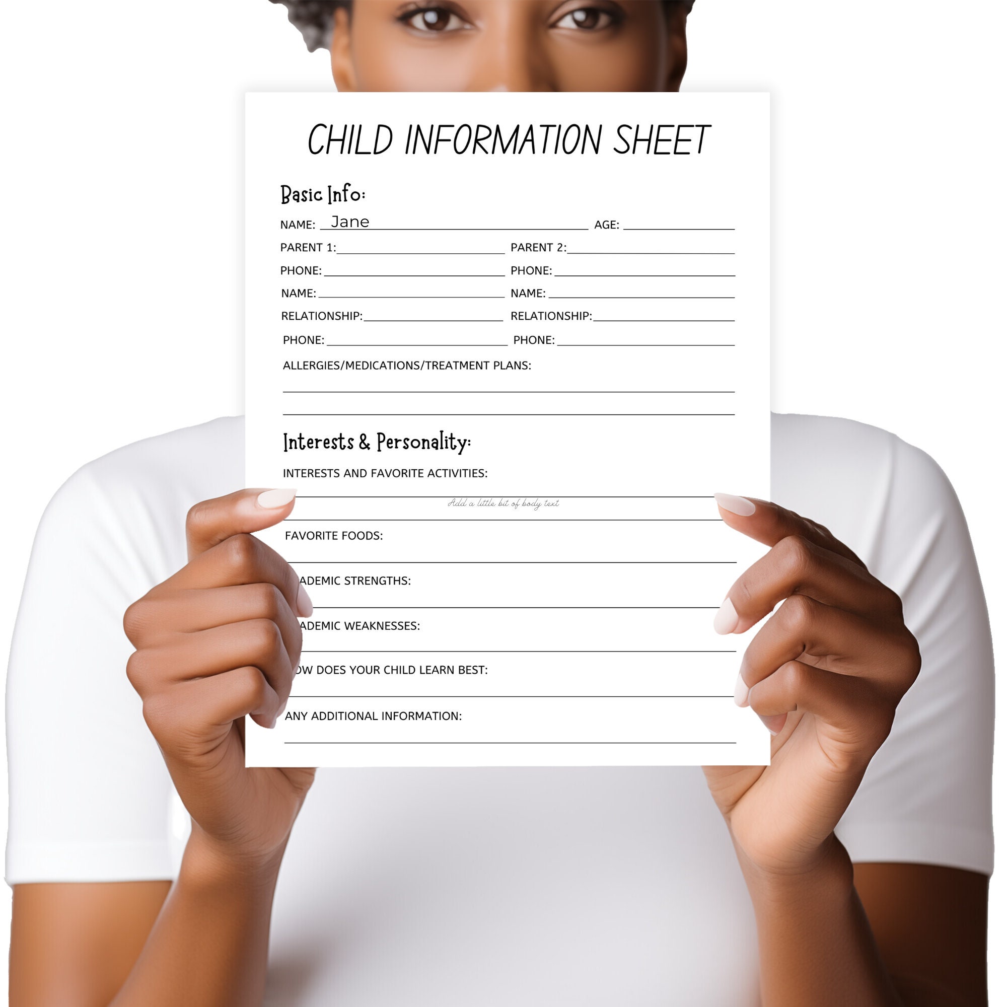 Child Information Form, New Babysitter Info Sheet, Childcare Info Sheet ...