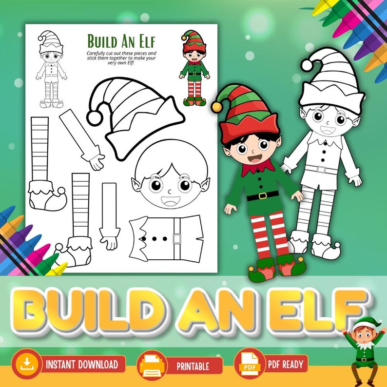 Build an Elf Printable Craft for Kids, Holiday Cut & Paste Activity ...