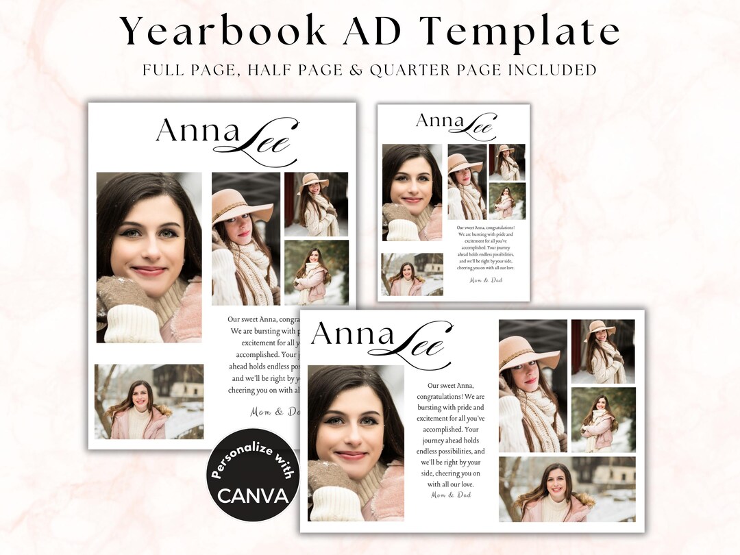 Editable Yearbook Ad Template, Senior Graduation Tribute Full Page Half ...