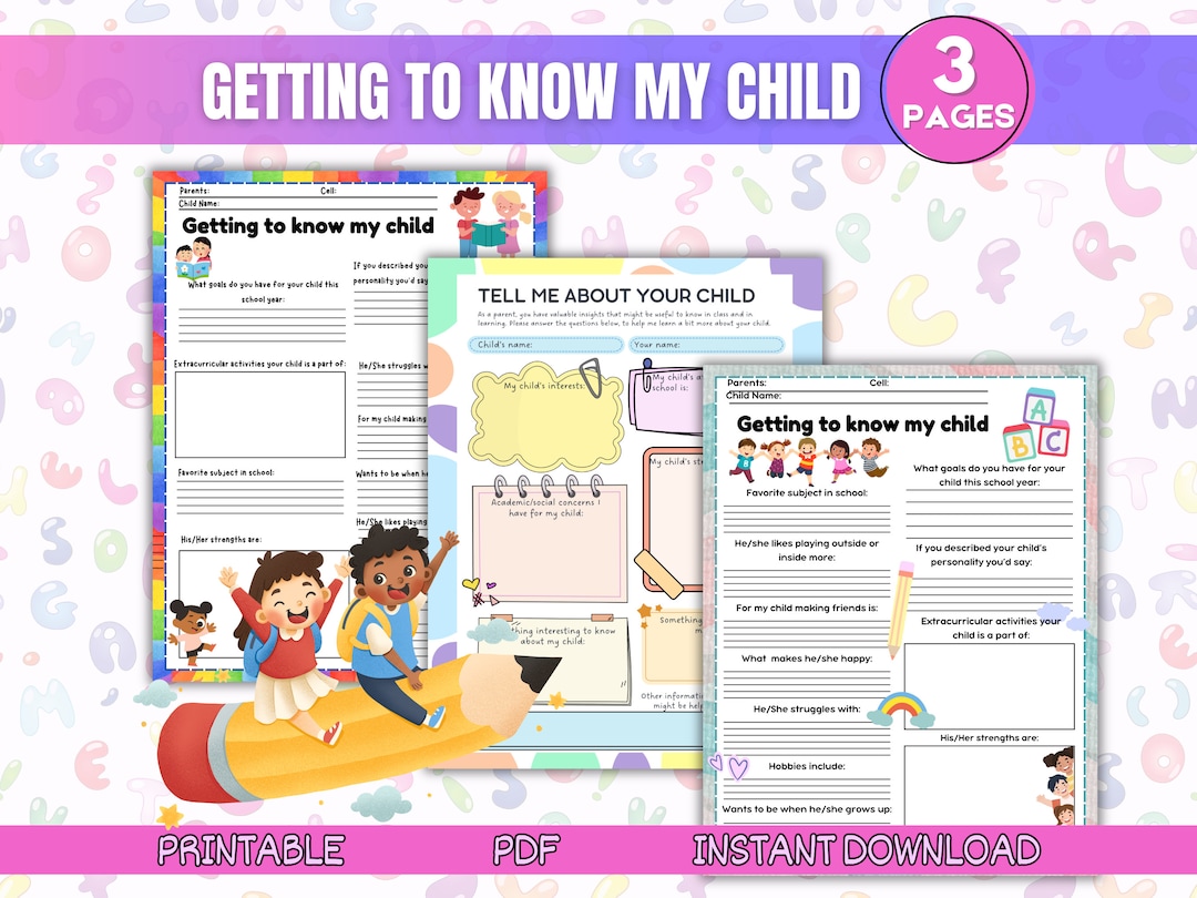Getting to Know Your Child Printable, Beginning of School Year ...