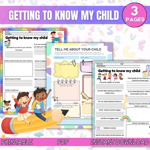 Getting to Know Your Child Printable, Beginning of School Year ...