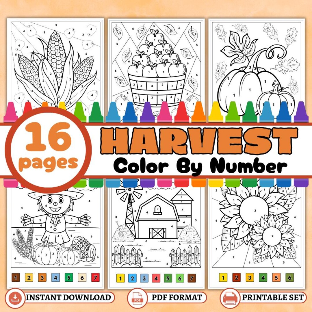 Harvest Color by Number Printable– Fall Preschool and Kindergarten ...