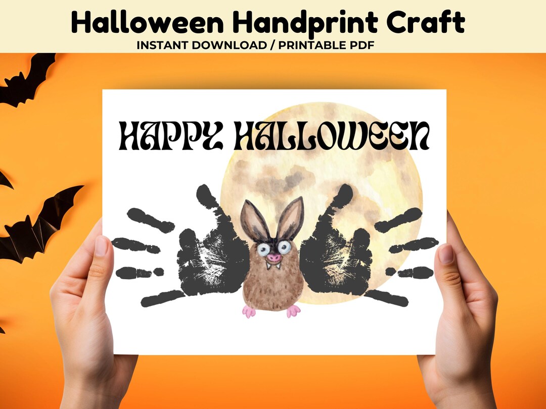 Halloween Bat Handprint Art, Printable Halloween Craft, Baby First ...