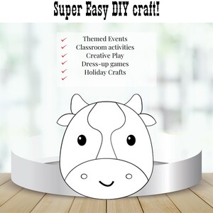 Cow Paper Hat Crown Craft, Cow Coloring Craft Paper Crown Template ...