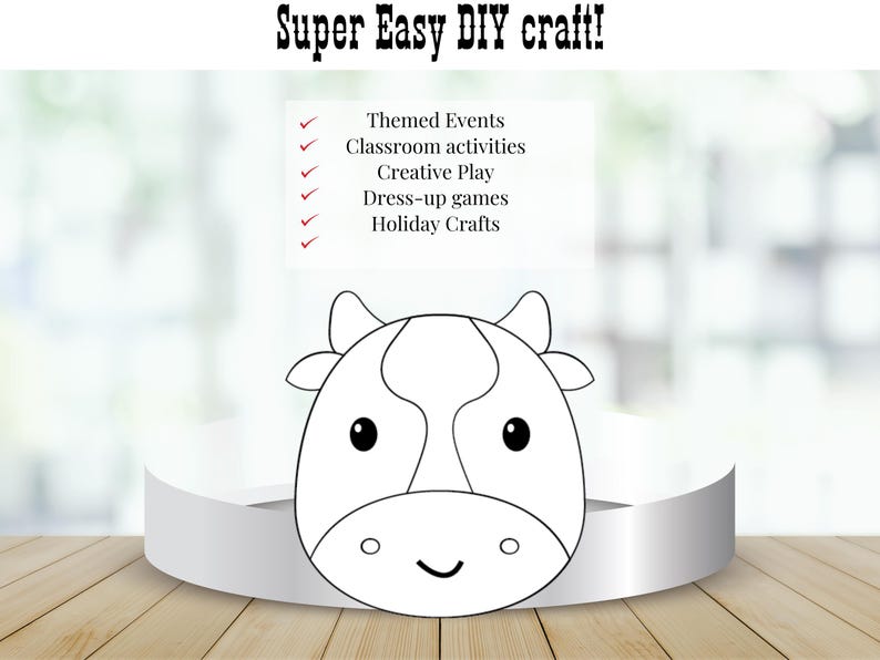 Cow Paper Hat Crown Craft, Cow Coloring Craft Paper Crown Template ...
