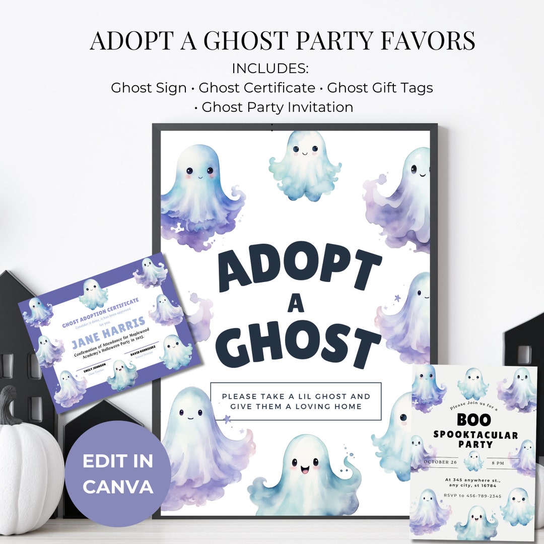 Adopt a Ghost Party Favor Bundle, Editable Halloween Favor Set, Ghost ...
