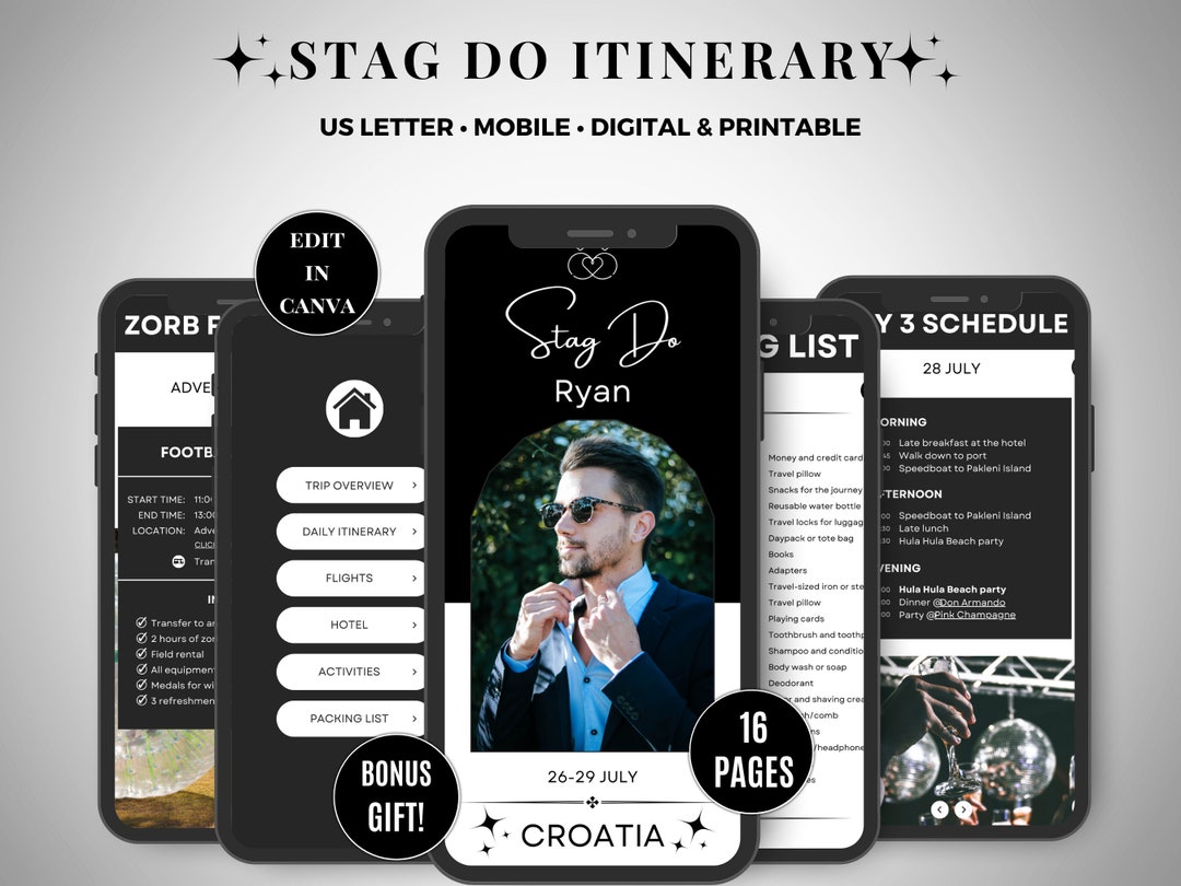 Stag Do Itinerary Template, Bachelor Party Planner Custom Editable ...