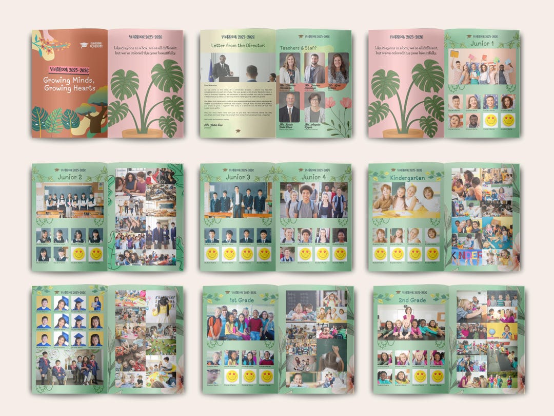 Editable School Yearbook Template, Growing Minds Canva Design (digital ...