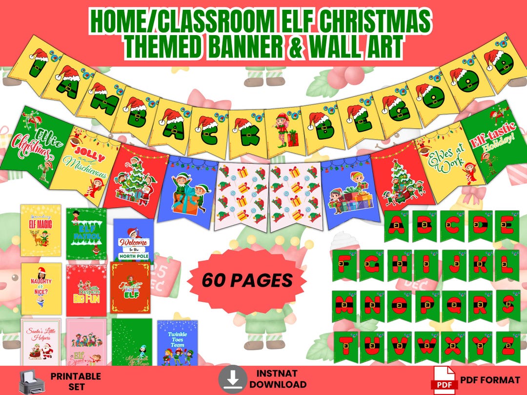 Christmas Wall Art & Banner, Christmas Printable Elf Wall Art ...