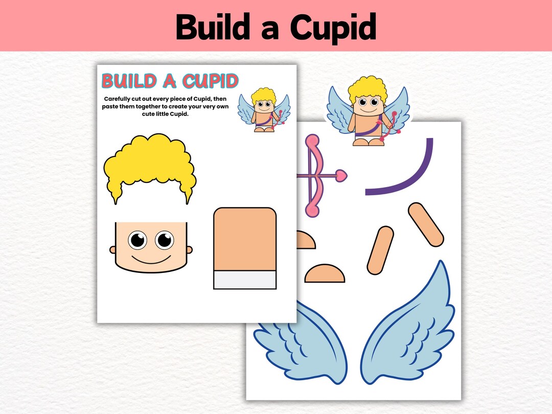 Build a Cupid Kids Craft, Printable Valentines Day Craft, Preschool ...