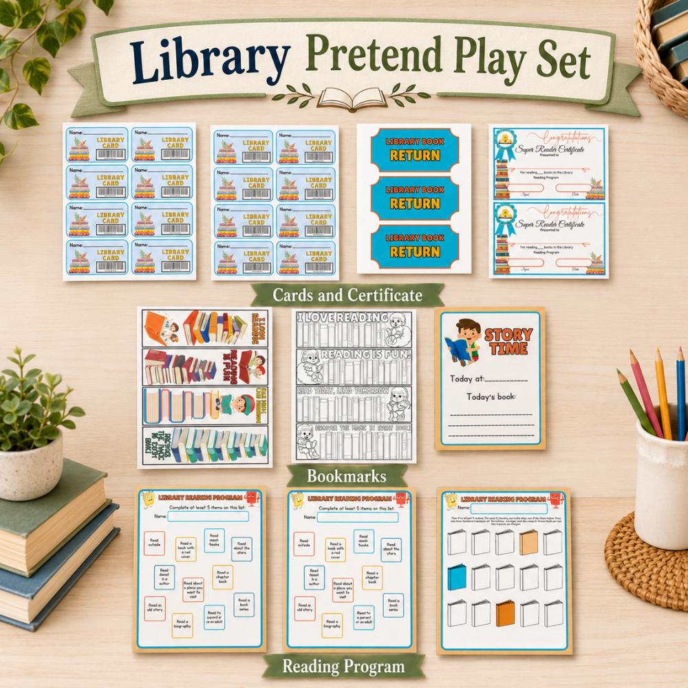 Library Dramatic Play Kit, Library Pretend Play Printables, Reading ...