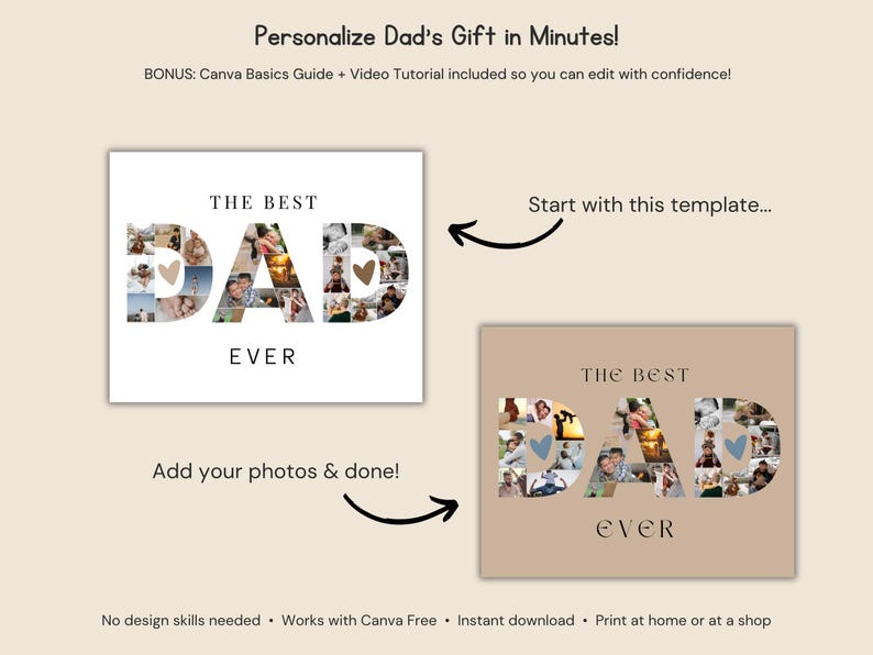 Printable Father’s Day Photo Collage Gift, Custom Dad Picture Frame ...