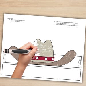 Cowboy Hat Paper Crown, Coloring Craft for Kids, Cowgirl & Cowboy ...