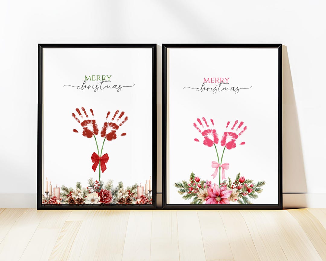 Merry Christmas Handprint Art Set, Handprint Craft Template, Printable ...