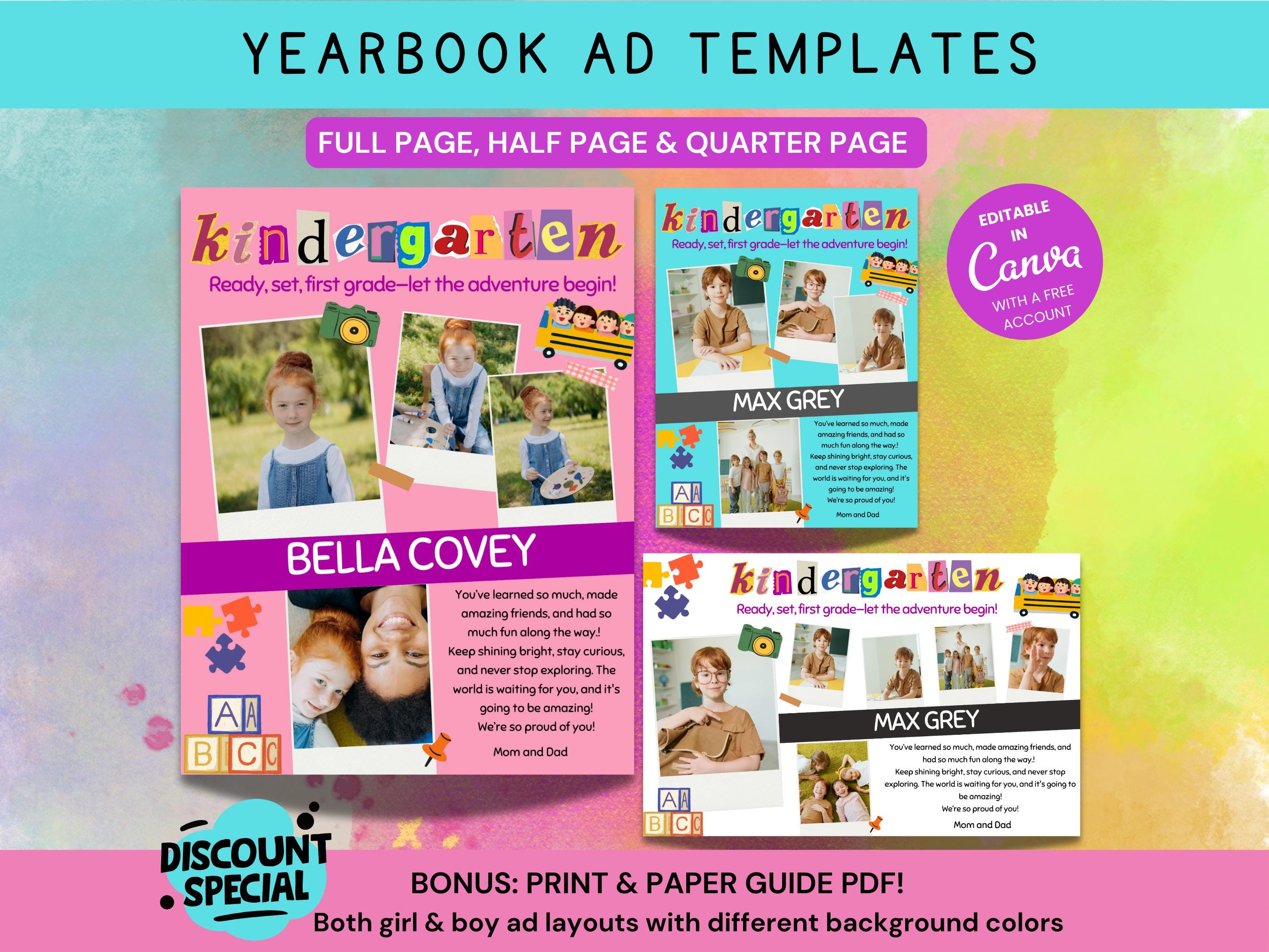 Kindergarten Yearbook Ad Template, Full/half/quarter Page, Preschool ...