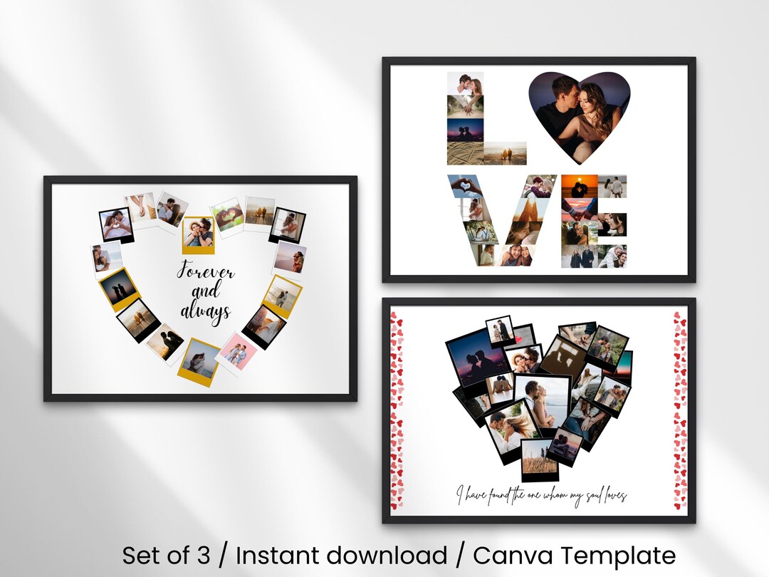 Heart Photo Collage Template Bundle, Customizable Heart Collage Gift ...
