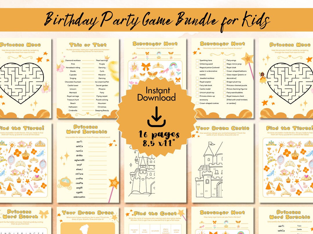 Princess Birthday Party Games, Printable Birthday Games for Girls ...