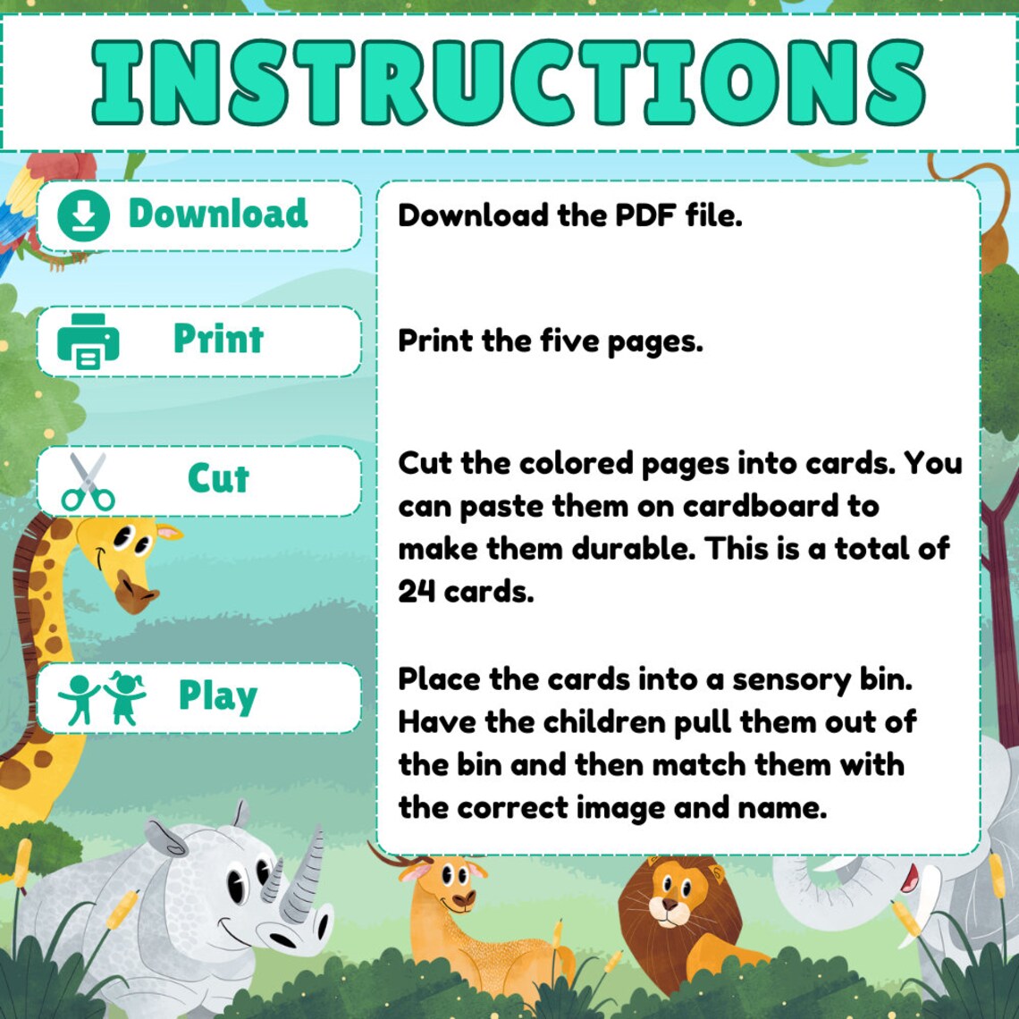 Zoo Animal Match Sensory Bin Cards, Learning Activities, Zoo Sensory ...