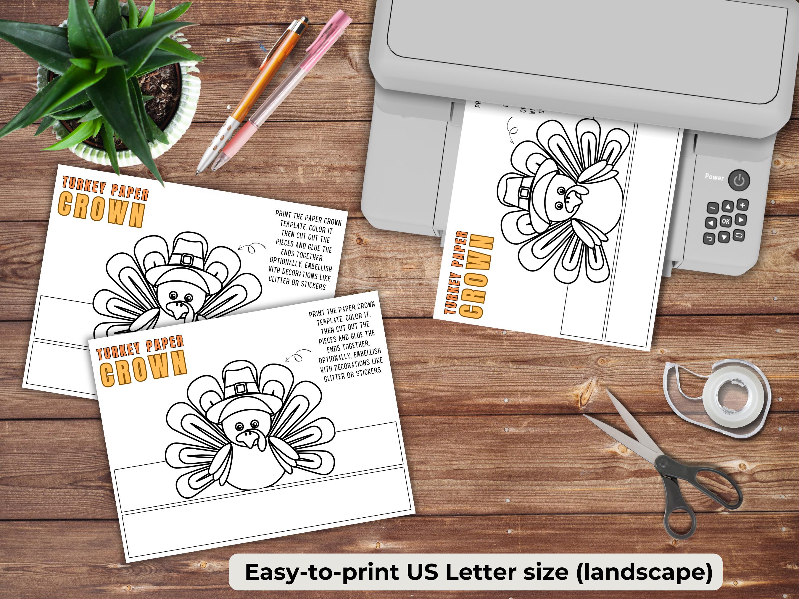 Turkey Paper Crown Template, Printable Kids Thanksgiving Craft, Holiday ...